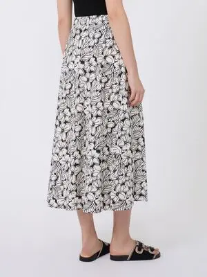 Max Mara Printed Poplin Pleated Long Skirt