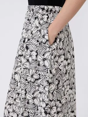 Max Mara Printed Poplin Pleated Long Skirt