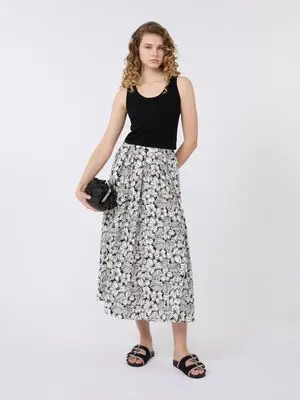 Max Mara Printed Poplin Pleated Long Skirt