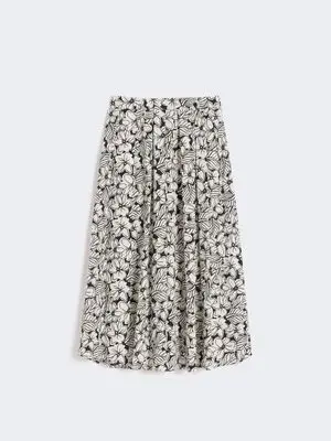 Max Mara Printed Poplin Pleated Long Skirt