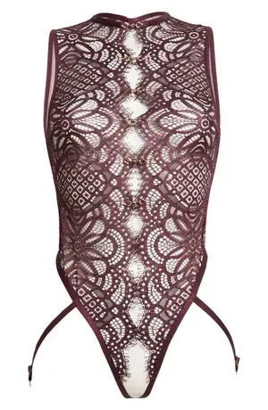 DREAMGIRL Lace Teddy With Garter Straps - Cherry