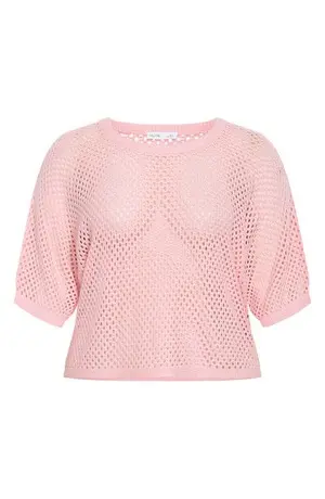 City Chic Open Stitch Crewneck Sweater - Peachy