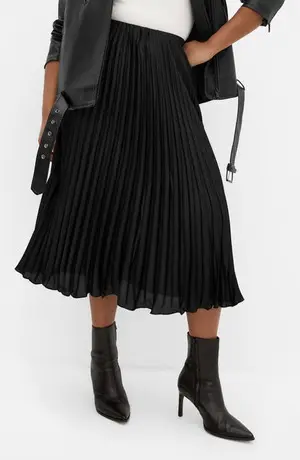 City Chic Pleated Midi Skirt - Black