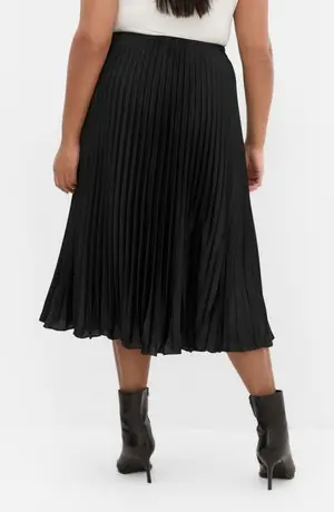 City Chic Pleated Midi Skirt - Black