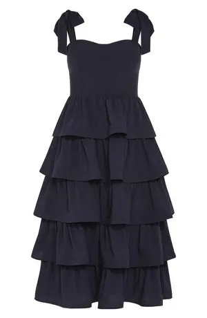 City Chic Elina Tie Strap Tiered Midi Dress