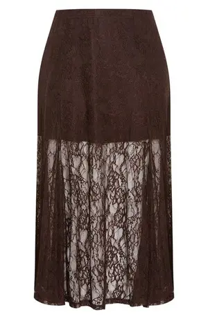 City Chic Lace Maxi Skirt - Chocolate