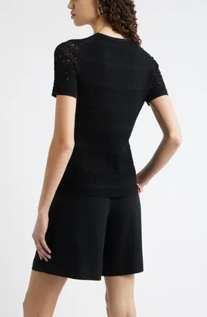 Nordstrom Pointelle Knit Crewneck Sweater - Black
