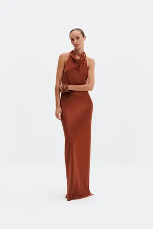MALINA Tessie Open Back Halterneck Maxi Dress