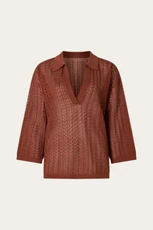 MALINA Imene Pointelle Knit Collared Top