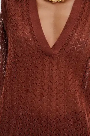 MALINA Imene Pointelle Knit Collared Top