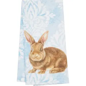 C&F HOME Damask Easter Bunny Rabbit Cotton Kitchen Dishtowel - Blue