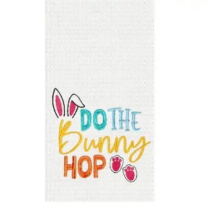 C&F HOME Do The Bunny Hop" Easter Rabbit Spring Theme Kitchen Dishtowel - White