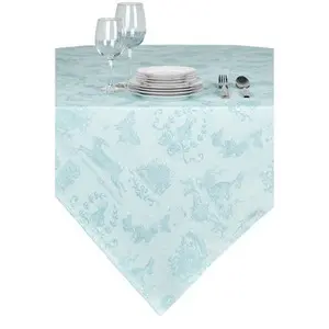 C&F HOME Bunny Rabbit Jacquard Easter Tablecloth Topper 54" X 54" - Blue