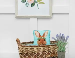 C&F HOME Clover Crown Wreath Easter Bunny Cotton Blend Mini Accent Pillow 8" X 8