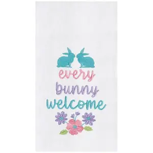 C&F HOME Every Bunny Welcome" Spring Easter Rabbit Embroidered Cotton Flour Sack Kitchen Dishtowel - White
