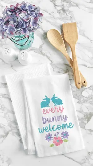 C&F HOME Every Bunny Welcome" Spring Easter Rabbit Embroidered Cotton Flour Sack Kitchen Dishtowel