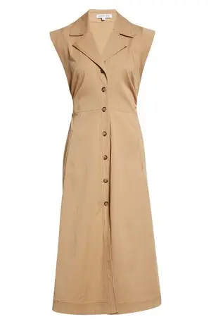 Veronica Beard Orla Linen Blend Maxi Shirtdress - Khaki