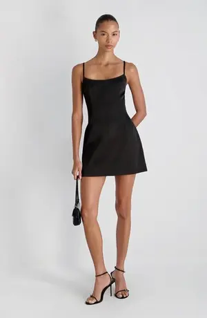 French Connection York Satin Fit & Flare Mini Dress - Black