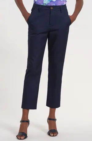 ISAAC MIZRAHI NEW YORK Slim Fit Ankle Cotton Pants - Navy