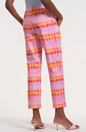 ISAAC MIZRAHI NEW YORK Slim Fit Ankle Cotton Pants - Pink Multi