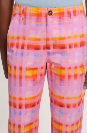 ISAAC MIZRAHI NEW YORK Slim Fit Ankle Cotton Pants - Pink Multi