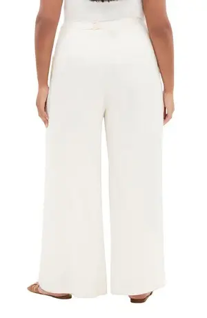 City Chic Wide Leg Linen-blend Pants - Ivory