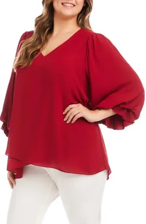 Karen Kane Asymmetric Hem Balloon Sleeve Top