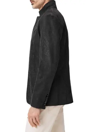 John Varvatos Woodward Tooled Paisley Goat Suede Jacket - Charcoal