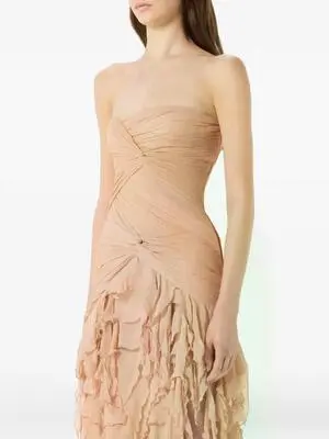 Blumarine Ruched Ruffled Maxi Dress - Neutrals