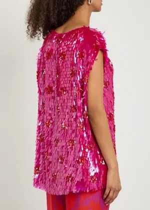 Dries Van Noten Cuzco Sequin-embellished Silk Top - Fuchsia