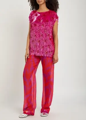 Dries Van Noten Cuzco Sequin-embellished Silk Top - Fuchsia