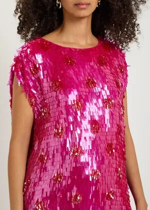 Dries Van Noten Cuzco Sequin-embellished Silk Top - Fuchsia
