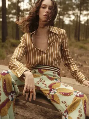 PAULA Petra Sun Stripes Silk Twill Shirt - Yellow