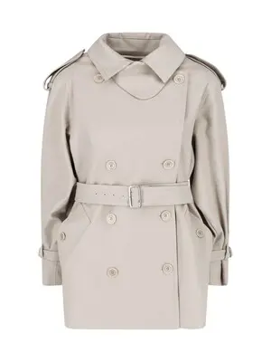 Max Mara Bottega Veneta Cotton Trench Coat With Woven Leather Collar - Beige