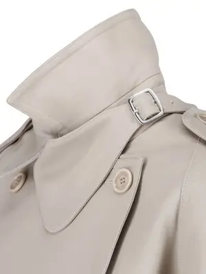 Max Mara Bottega Veneta Cotton Trench Coat With Woven Leather Collar - Beige