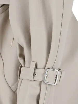 Max Mara Bottega Veneta Cotton Trench Coat With Woven Leather Collar - Beige
