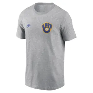 Nike Milwaukee Brewers Cooperstown 2-hit Large Logo Mlb T-shirt - Grey