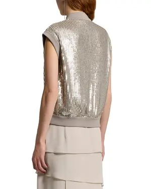 Peserico Sequin Bomber Vest - Steel