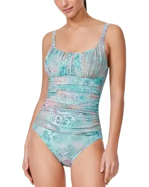 GOTTEX Souk Scoop Neck Shirred Bust One Piece Swimsuit