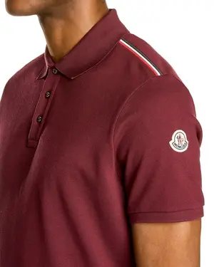 Moncler Short Sleeve Stripe Polo Shirt - Dark Red