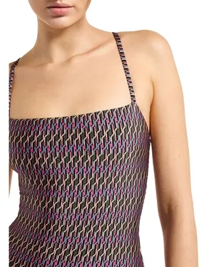 JETS Square Neck Geometric Print One Piece Swimsuit