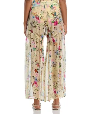 L'Agence Garden Butterflies Sharon Wide Leg Swim Cover-up Pants - Multi