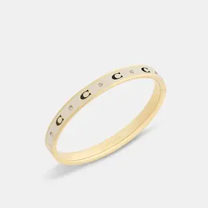 COACH Repeated C Hinged Bangle Bracelet With Crystal Accents - Gold/chalk