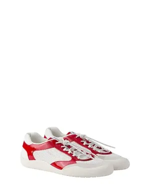 Prada Speedrock Patent Leather And Mesh Sneakers - Red