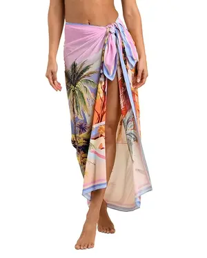 L'Agence Maribel Postcard Print Long Pareo Cover Up Multi