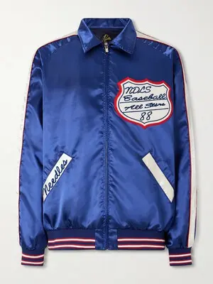 Needles Stadium Logo-embroidered Appliquéd Satin Bomber Jacket - Blue