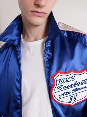 Needles Stadium Logo-embroidered Satin Bomber Jacket - Blue