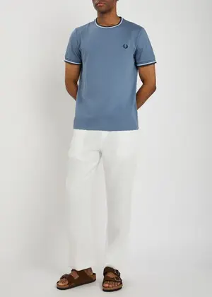 Fred Perry Logo-embroidered Cotton T-shirt - Blue