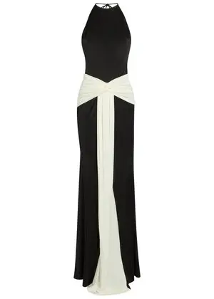 THE NEW ARRIVALS ILKYAZ OZEL Colour-block Ruched Maxi Dress - Black And White