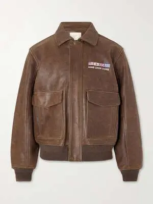 Aimé Leon Dore World's Borough Logo-print Leather Jacket